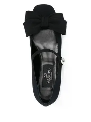 Valentino Garavani Bowjane Leather Ballerina Flats - Black