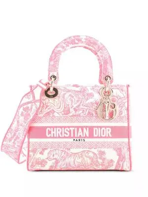 Dior Toile De Jouy Lady D-lite Embroidered Canvas Tote Bag - Pink