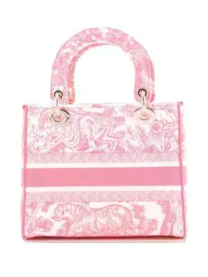 Dior Toile De Jouy Lady D-lite Embroidered Canvas Tote Bag - Pink