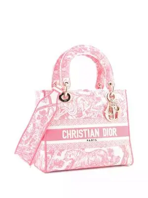 Dior Toile De Jouy Lady D-lite Embroidered Canvas Tote Bag - Pink