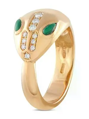 BVLGARI 18k Rose Serpenti Diamond And Malachite Ring - Gold