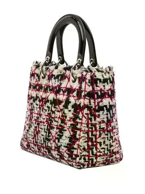 Dior 2011 Medium Tweed Cannage Fringe Lady Satchel - Black