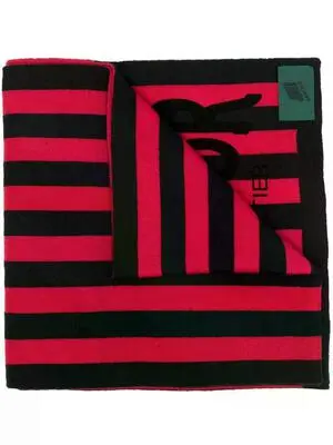 JEAN PAUL GAULTIER 1990s Logo-print Striped Scarf - Black