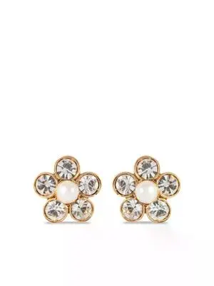 Nina Ricci 1980s Daisy Faux-pearl Earrings - Gold