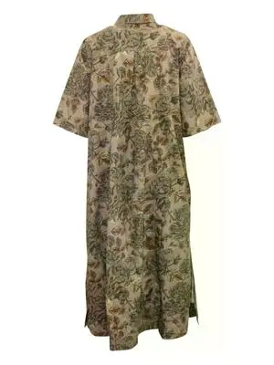 GANNI Floral Print Cotton Shirt Dress - Brown