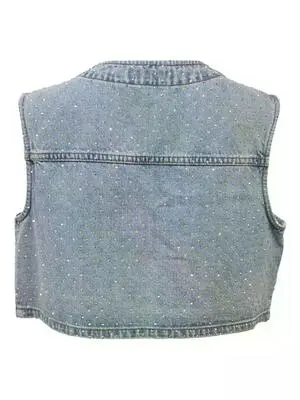 SELF-PORTRAIT Rhinestone Button-up Denim Top