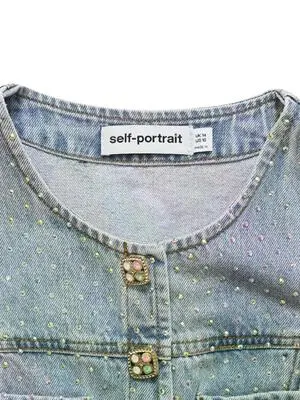 SELF-PORTRAIT Rhinestone Button-up Denim Top