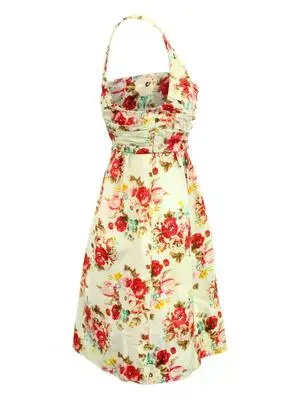 Alice + Olivia Floral Print Ruched Halterneck Mini Dress