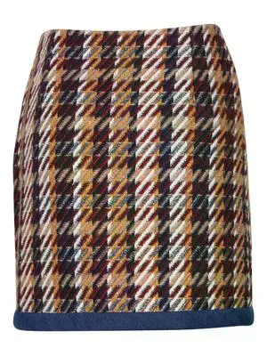 Sandro Checked-print Mini Skirt With Denim Hem