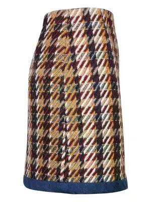 Sandro Checked-print Mini Skirt With Denim Hem