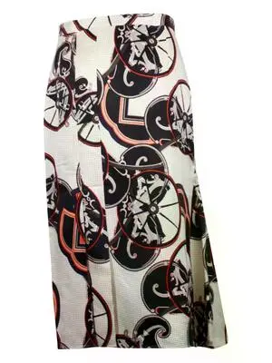 Hermès Wheel-print Midi Skirt - White