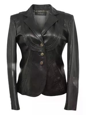 Gucci 550mm Button Front Leather Jacket