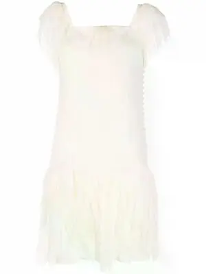 John Galliano 1990s Ruffled Silk Dress - Neutrals