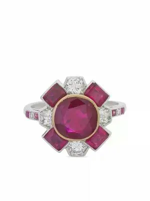 CARTIER Platinum Art Deco Burmese Ruby And Diamond Ring - Silver