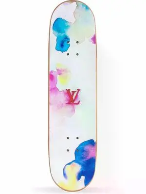 LOUIS VUITTON 2021 Watercolour Monogram-print Skateboard - White
