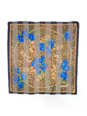 Dior 1990s Floral Chain-print Silk Scarf - Blue