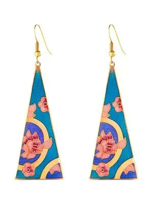 SUSAN CAPLAN 1980s Triangular Cloisonné Earrings - Gold