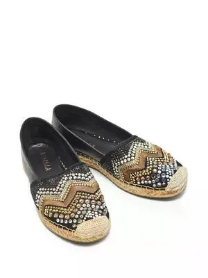 LE SILLA Crystal-embellished Leather Espadrilles