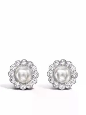PRAGNELL Platinum, Pearl, And Diamond Stud Earrings - Silver