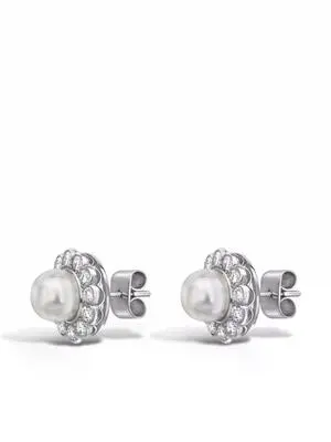 PRAGNELL Platinum Pearl And Diamond Stud Earrings