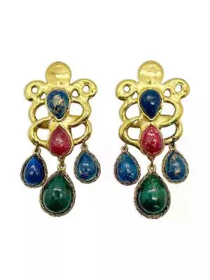 JENNIFER GIBSON JEWELLERY 1970s Ungaro Cabochon Earrings - Gold