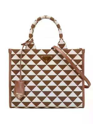 Prada Small Canvas Symbole Triangolo Satchel - Brown