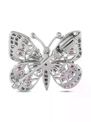 LB EXCLUSIVE 14k White Gold Butterfly Diamond And Ruby Brooch