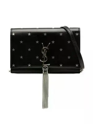 Saint Laurent 2019 Calfskin Star Print Classic Monogram Kate Tassel Wallet On Chain Crossbody Bag - Black