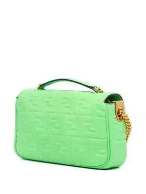 Fendi Zucca Embossed Leather Chain Baguette - Green