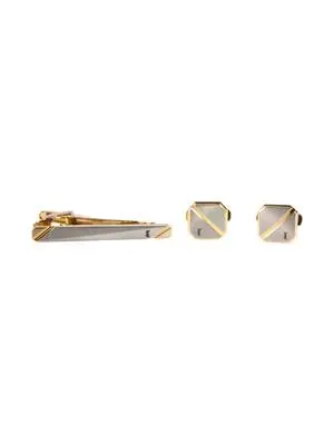 Saint Laurent Pre-owned 1990s Cassandre Logo Cufflinks And Tie Clip Set - Gold