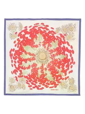 Hermès 1985 Fleurs Et Carlines Silk Scarf - White