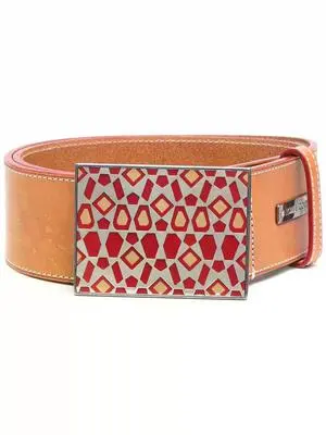 Gianfranco Ferre 1990s Geometric-printed Buckle Leather Belt - Brown