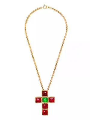 Gripoix Cross Pendant Chain Necklace - Gold