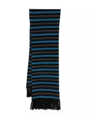 Dolce & Gabbana 2000's Striped Fringed Wool Scarf - Blue