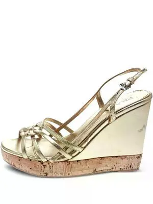 Prada 110mm Leather Wedge Sandals - Gold