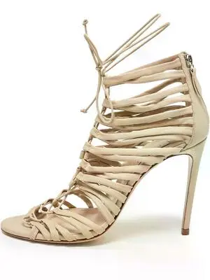 Casadei 110mm Strappy Lace-up Stiletto Sandals - Neutrals