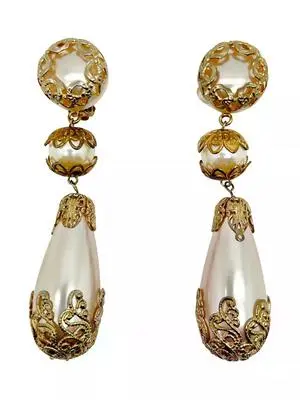 JENNIFER GIBSON JEWELLERY 1980s Filigree-Overlay Pearl Earrings