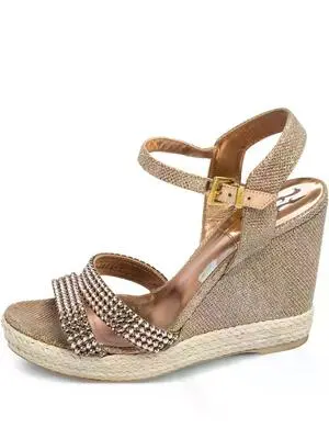 GINA 110mm Strappy Embellished Wedge Sandals - Brown
