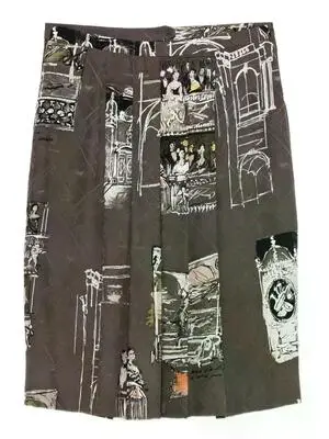 Hermès 1990s Pleated Print Skirt