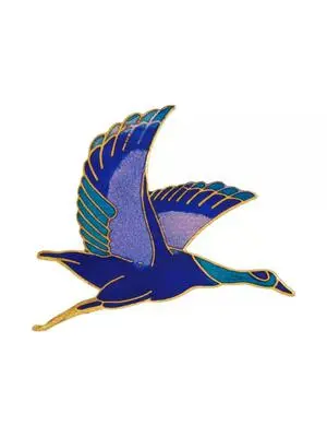SUSAN CAPLAN Cloisonné Flying Goose Brooch - Blue