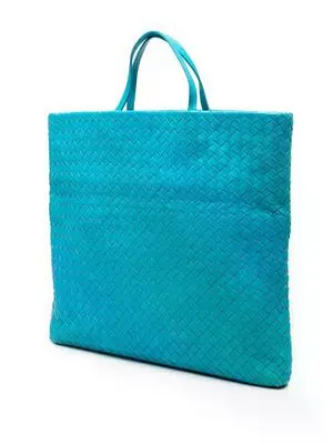 Bottega Veneta Nappa Intrecciato Fold Over Tote Satchel - Blue