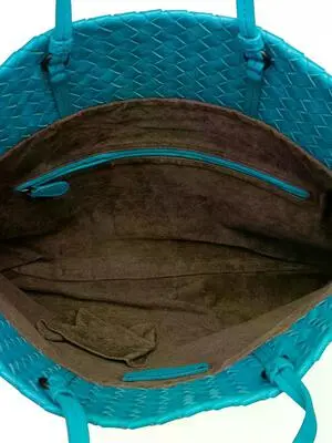 Bottega Veneta Nappa Intrecciato Fold Over Tote Satchel - Blue