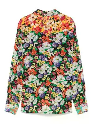 Gucci 2010s Floral Print Silk Georgette Crepe Shirt - Black