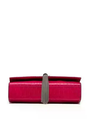 Saint Laurent 2015 Medium Croc Embossed Leather Kate Tassel Crossbody Bag - Pink