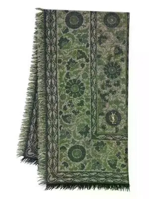 Saint Laurent 1980s Floral-jacquard Scarf - Green
