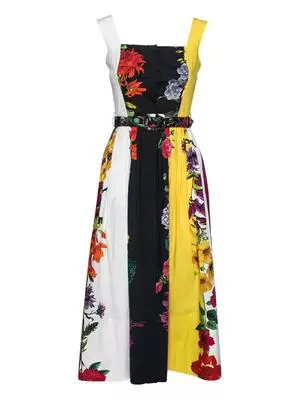 Oscar De La Renta Floral Pleated Dress - Black