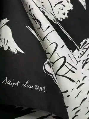 Saint Laurent 1990s Graphic-print Silk Scarf - Black