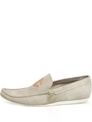 Roberto Cavalli Logo-embroidered Suede Loafers - Neutrals