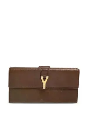Saint Laurent Y-plaque Leather Flap Wallet - Brown