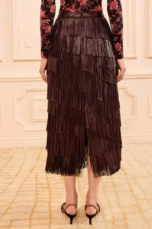 Ulla Johnson Therese Fringe Leather Skirt - Mahogany